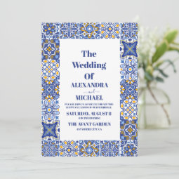 Mexican Tile Floral Wedding Invitation | Zazzle