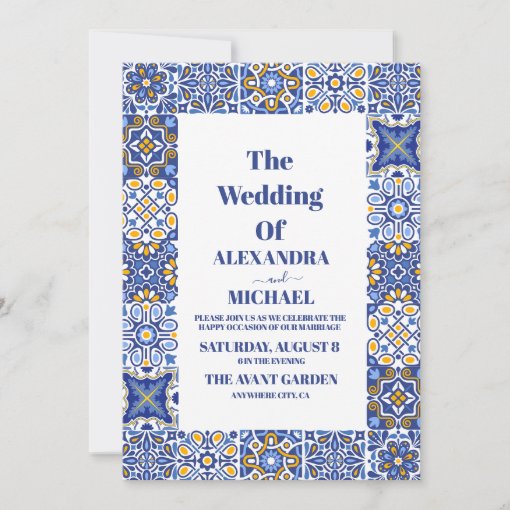 Mexican Tile Floral Wedding Invitation | Zazzle