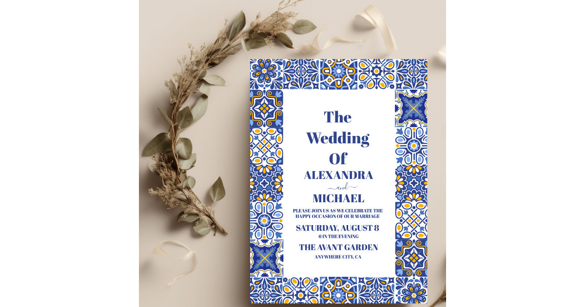Mexican Tile Floral Wedding Invitation | Zazzle