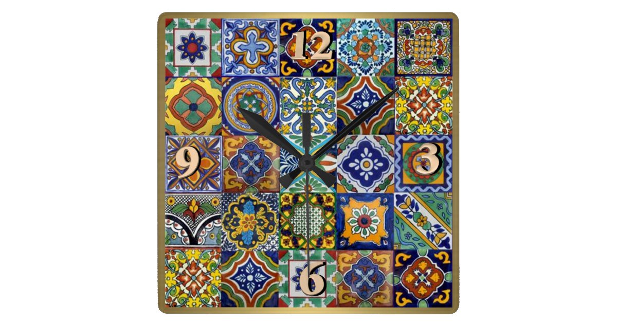 Mexican Tiles Square Wall Clock | Zazzle