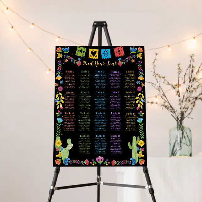 Mexican Traditional Colorful Flowers Seating Chart Foam Board | Zazzle
