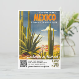 Mexican Vintage Wedding Travel QR Code Save The Date | Zazzle