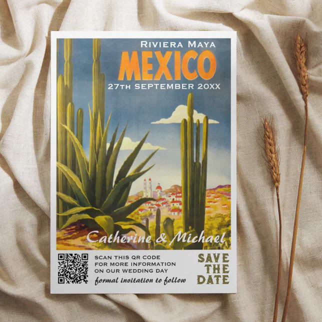 Mexican Vintage Wedding Travel QR Code Save The Date | Zazzle