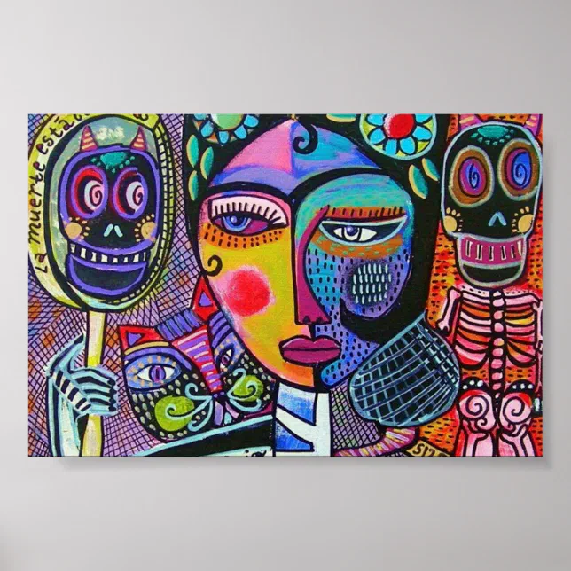 Mexican Woman Mirror Skeleton Poster | Zazzle