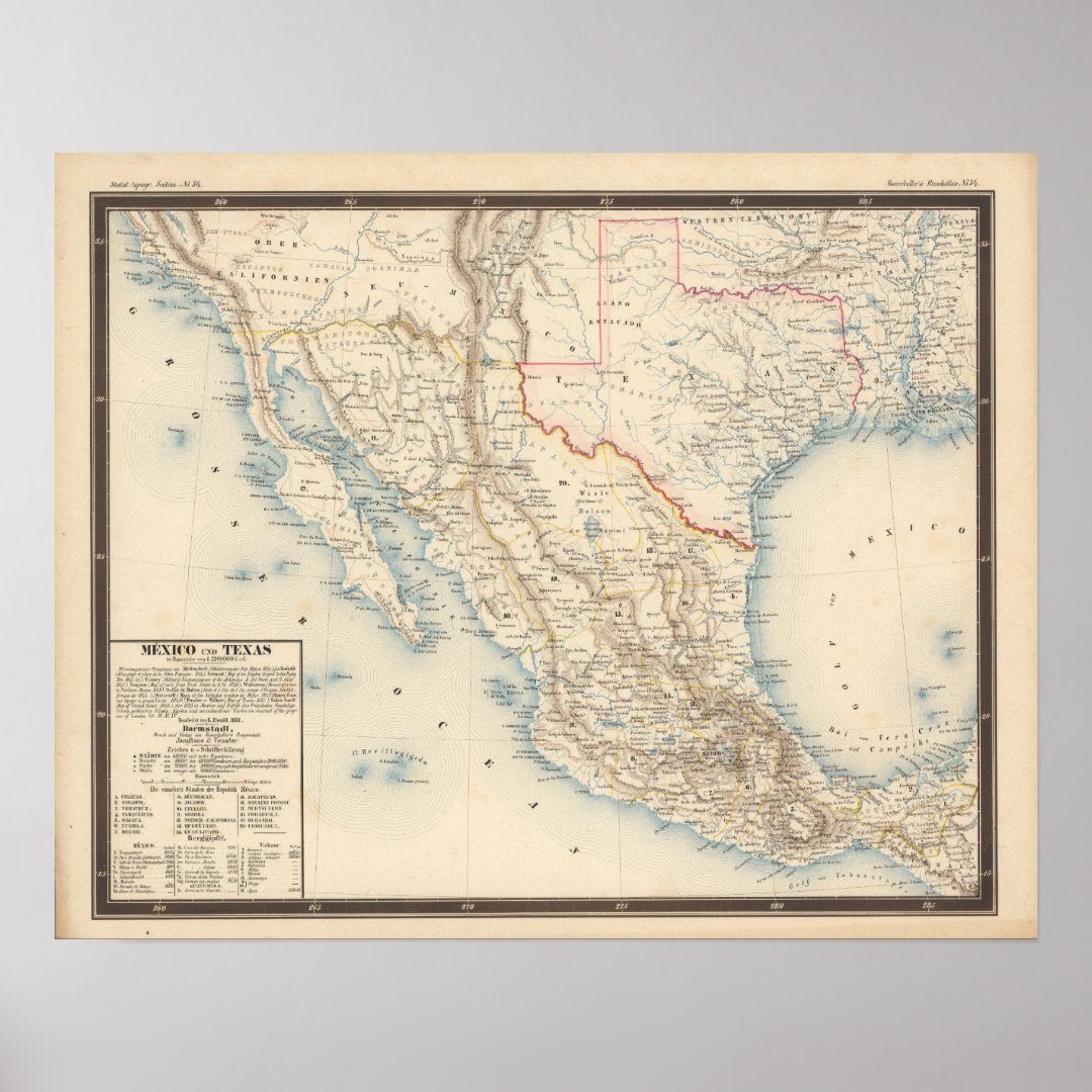 Mexico and Texas Map Poster | Zazzle