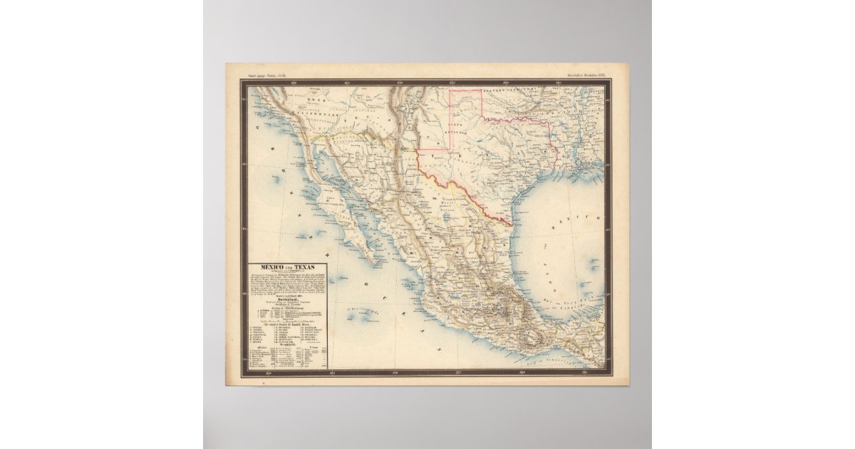 Mexico and Texas Map Poster | Zazzle