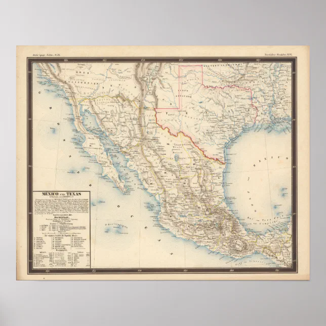 Mexico and Texas Map Poster | Zazzle