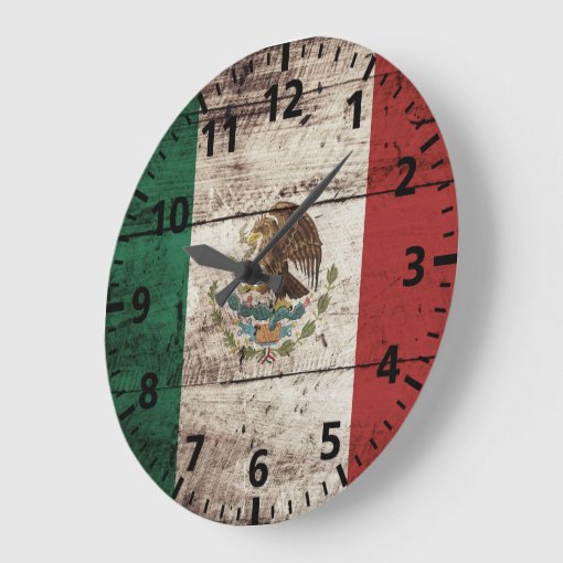 Mexico Flag on Old Wood Grain Large Clock | Zazzle