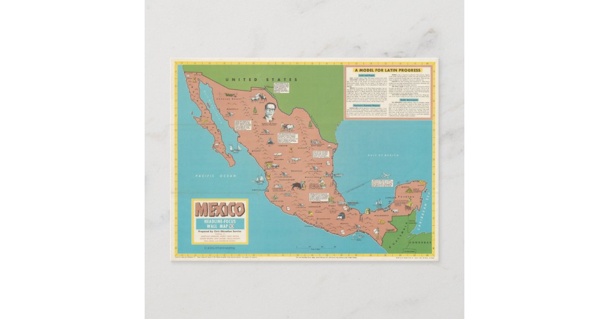 Mexico - Headline-Focus Wall Map Postcard | Zazzle