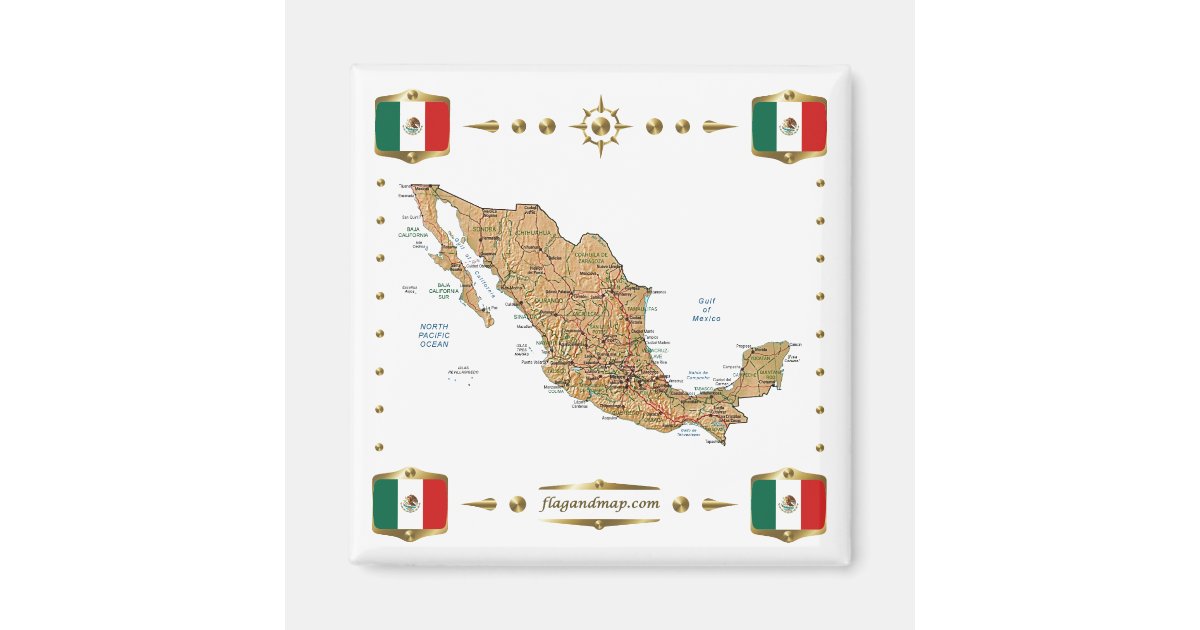 Mexico Map + Flags Magnet | Zazzle