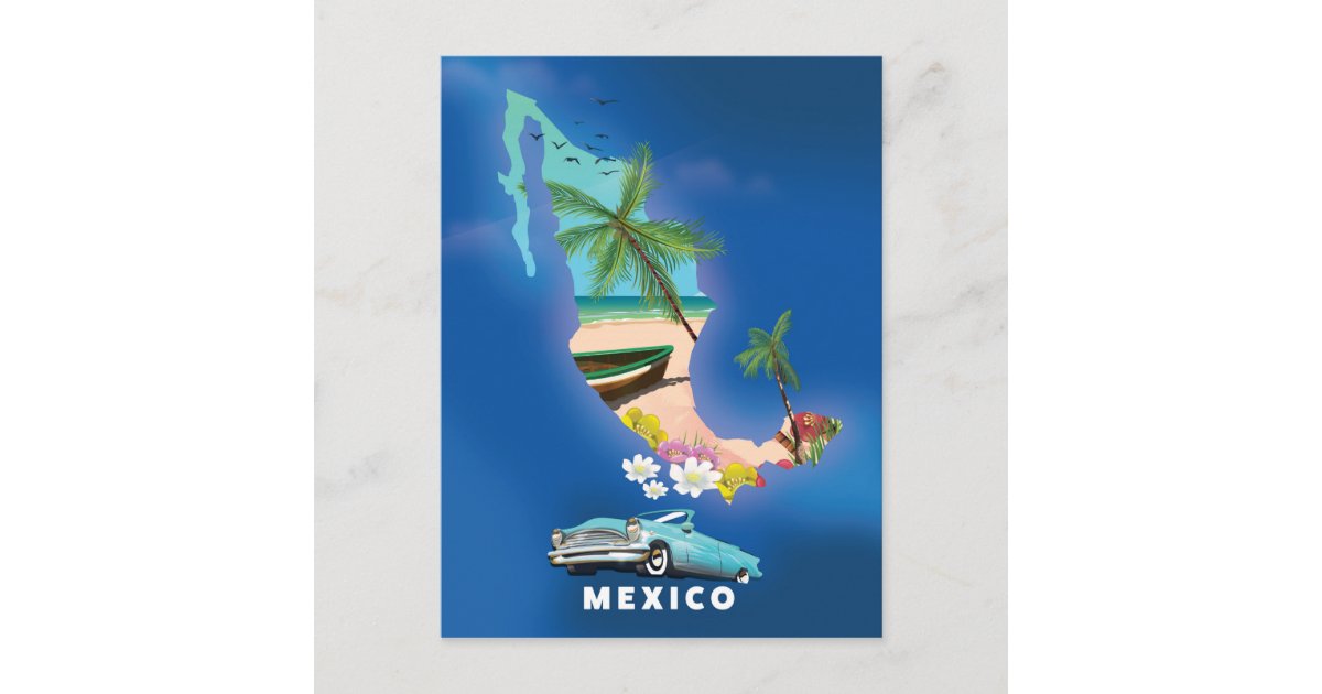 Mexico Map Illustration travel poster. Postcard | Zazzle