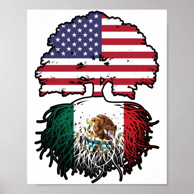 Mexico Mexican American USA Tree Roots Flag Poster | Zazzle