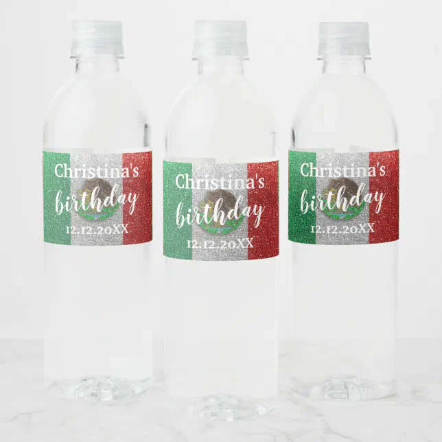 Mexico Mexican Glitter Birthday Party Weddings Water Bottle Label | Zazzle