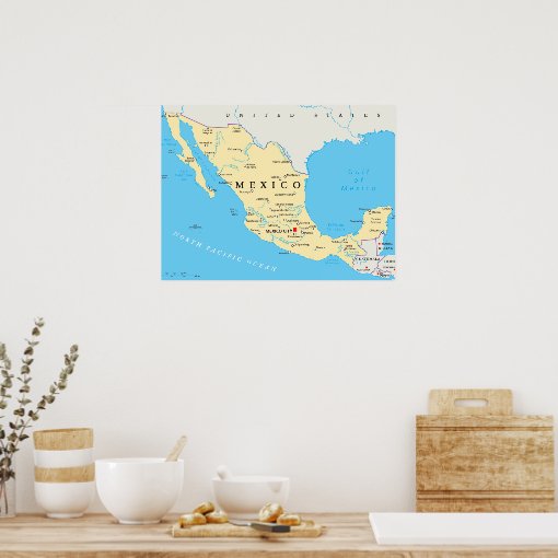 Mexico Political Map Poster | Zazzle