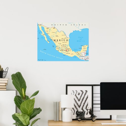 Mexico Political Map Poster | Zazzle