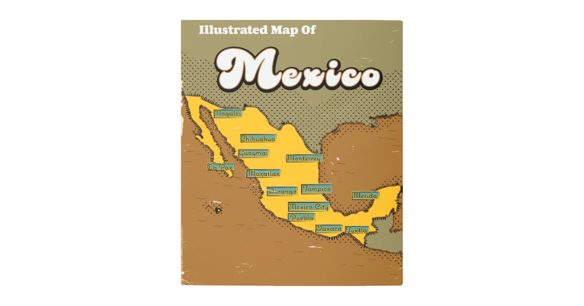 Mexico retro map metal print | Zazzle
