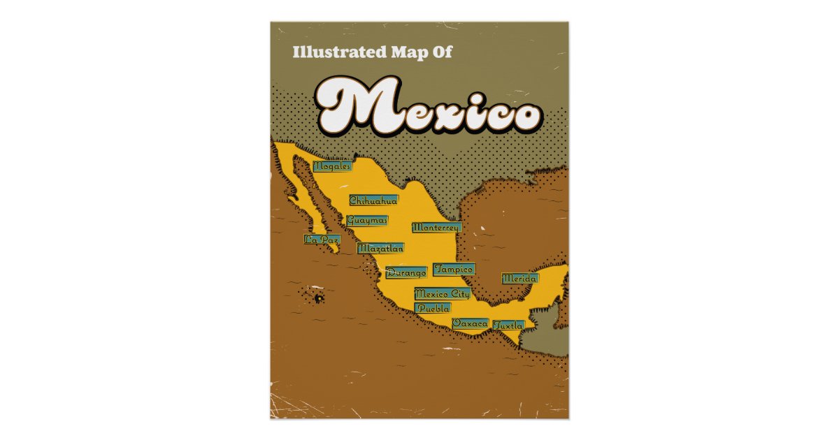 Mexico retro map poster | Zazzle
