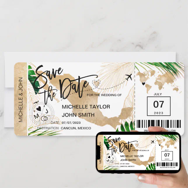 Mexico Save the Date Boarding Pass World Map Invitation | Zazzle