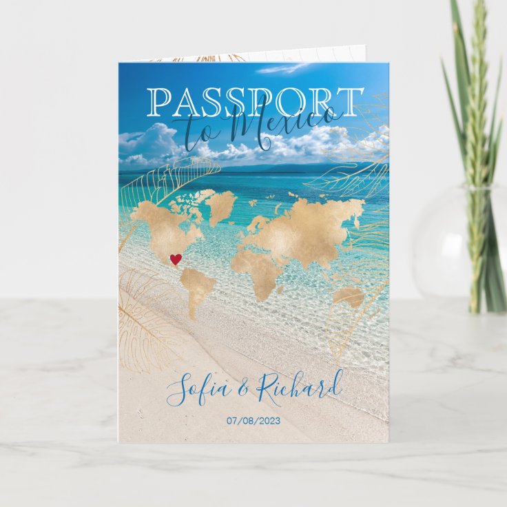 Mexico Wedding Destination Passport Map QR code Invitation | Zazzle