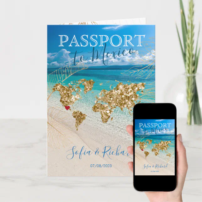 Mexico Wedding Destination Passport Map QR code Invitation | Zazzle