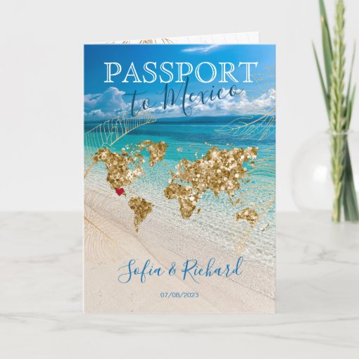 Mexico Wedding Destination Passport Map QR code Invitation | Zazzle