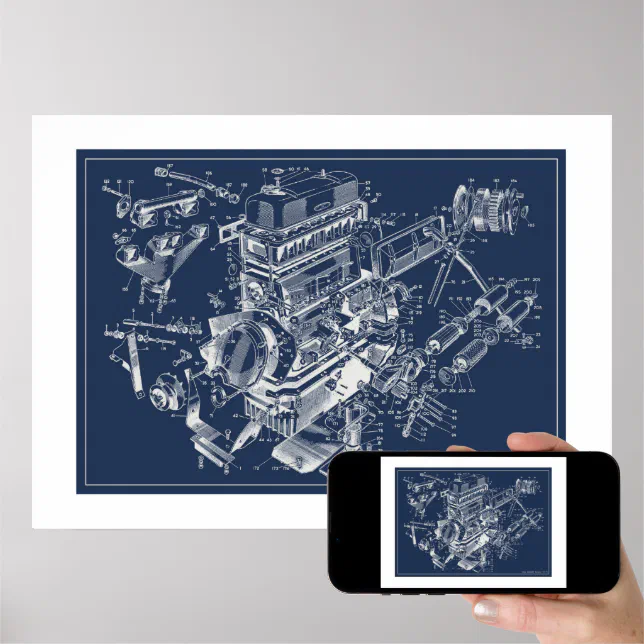 MG "TF" Engine Schematic Poster - BluePrint | Zazzle