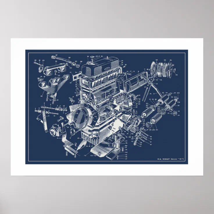 MG "TF" Engine Schematic Poster - BluePrint | Zazzle