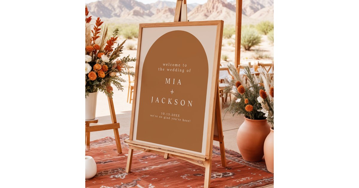 MIA Arched Boho Terracotta Wedding Welcome Poster | Zazzle