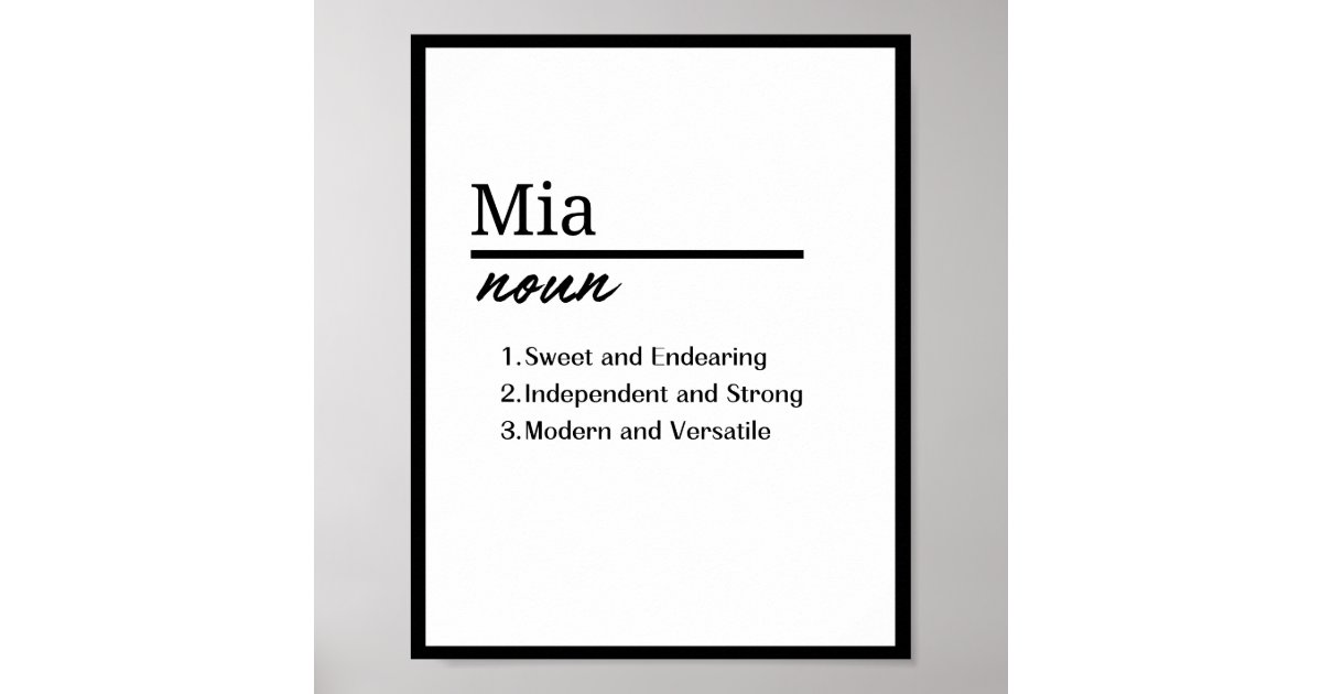 Mia, Girl Personalised Name Definition Poster | Zazzle