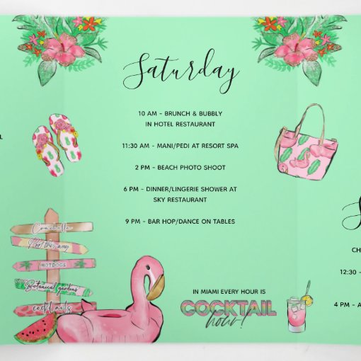 Miami Beach Bachelorette Itinerary Tri-Fold Invitation | Zazzle