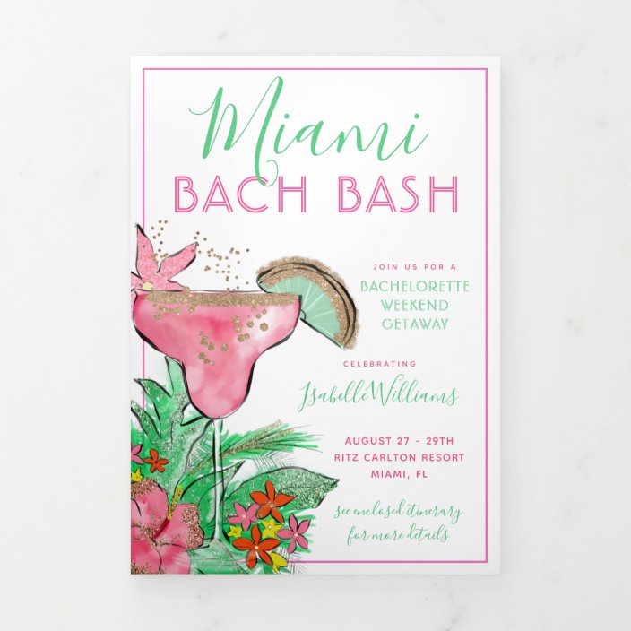 Miami Beach Bachelorette Itinerary Tri-Fold Invitation | Zazzle.com