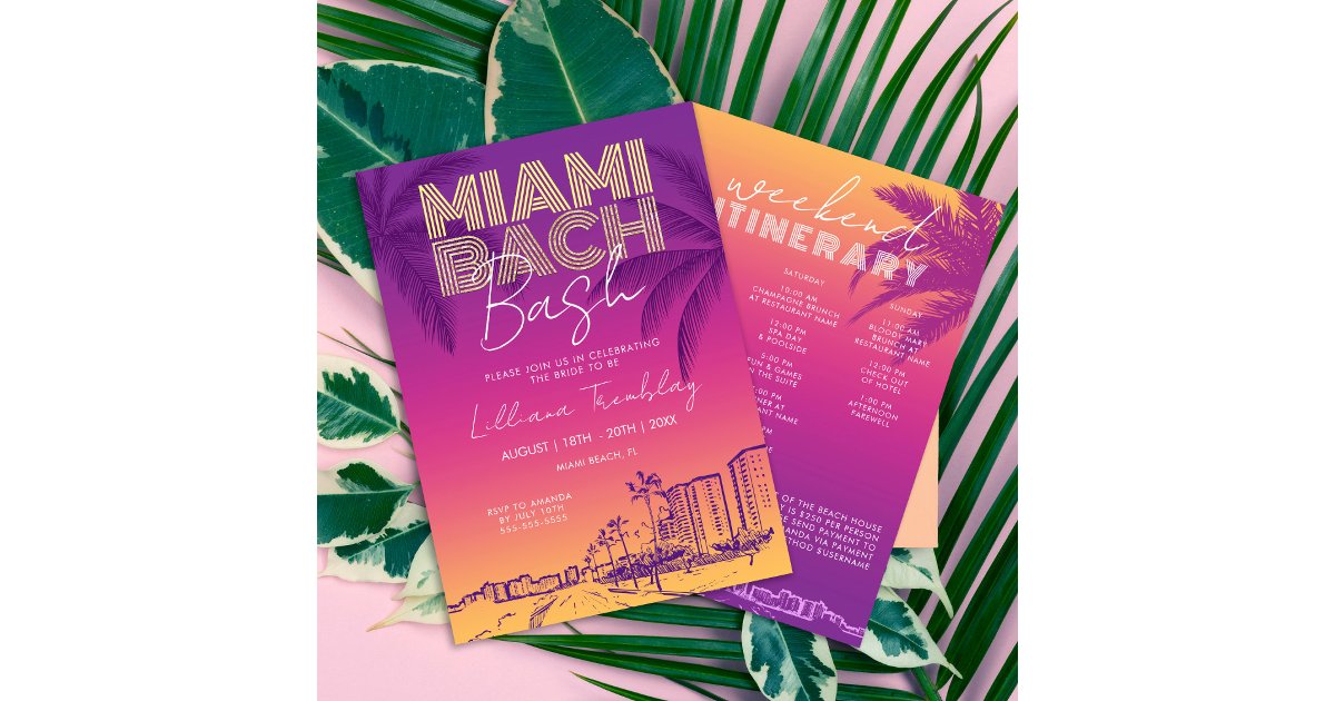 Miami Beach Bachelorette Weekend Itinerary Invitation | Zazzle