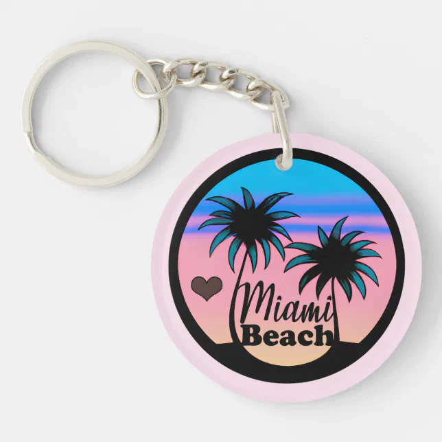 Miami Beach Blue and Pink Palm Trees Keychain | Zazzle