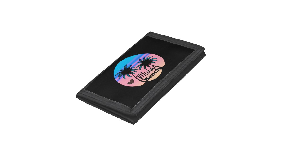 Miami Beach Blue and Pink Palm Trees Trifold Wallet | Zazzle