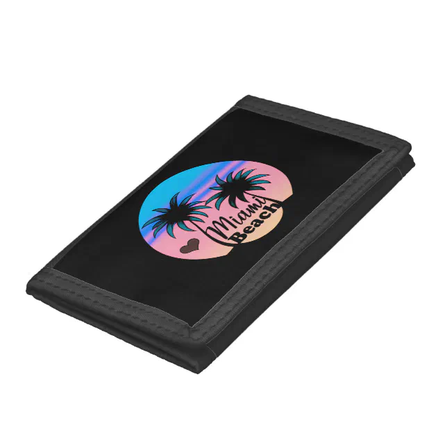 Miami Beach Blue and Pink Palm Trees Trifold Wallet | Zazzle