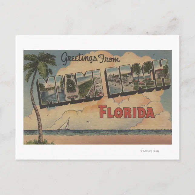 Miami Beach, Florida - Large Letter Scenes Postcard | Zazzle