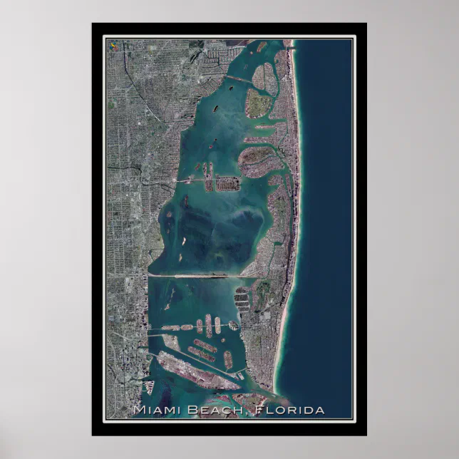 Miami Beach Florida Satellite Map Poster | Zazzle