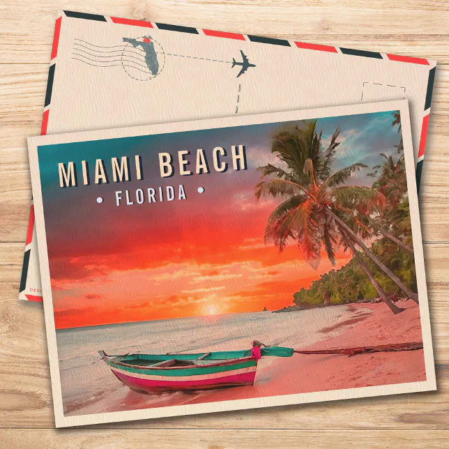 Miami Beach Florida Tropical Palm Tree 1950s Postcard | Zazzle