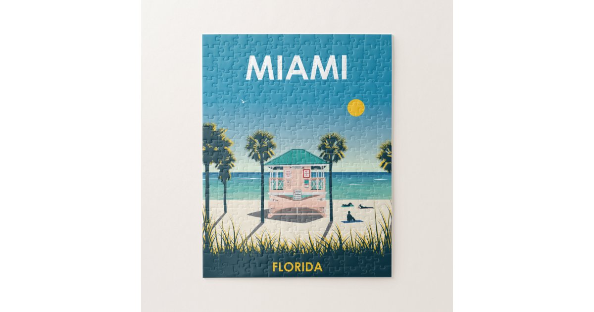 Miami Beach Florida Vintage Travel Jigsaw Puzzle | Zazzle