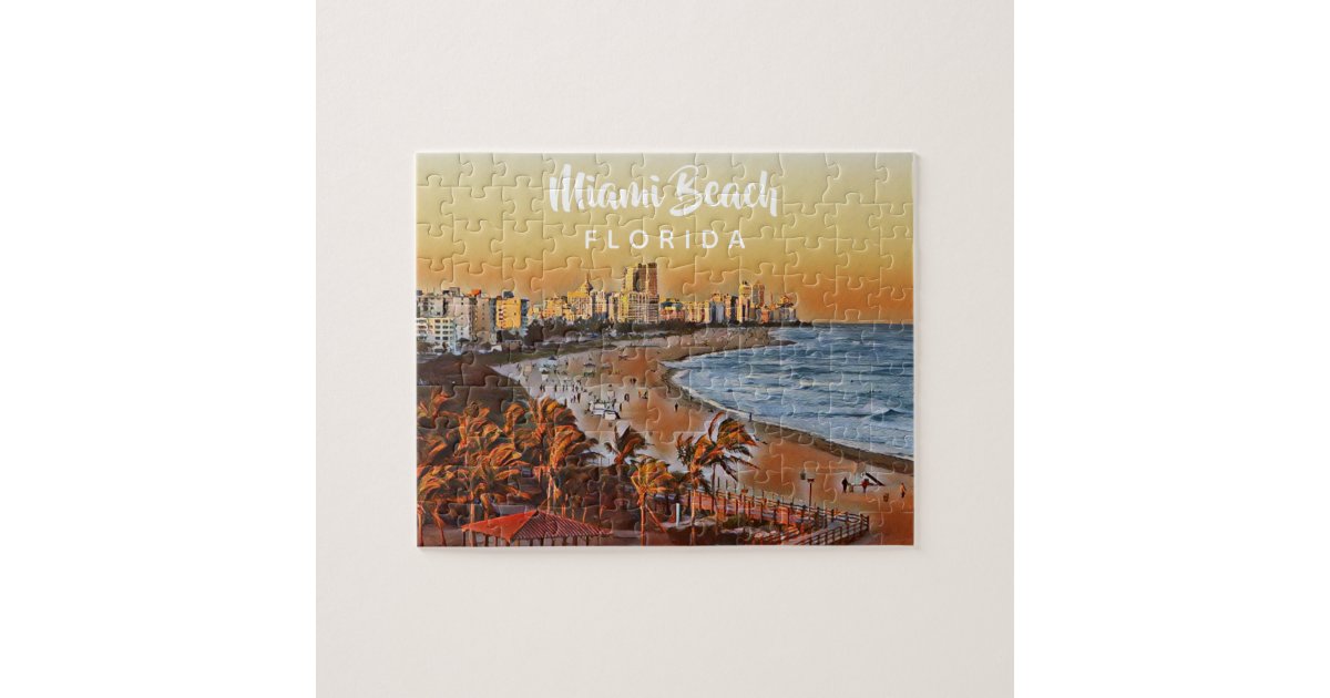 Miami Beach Florida Vintage Watercolor Art Jigsaw Puzzle | Zazzle