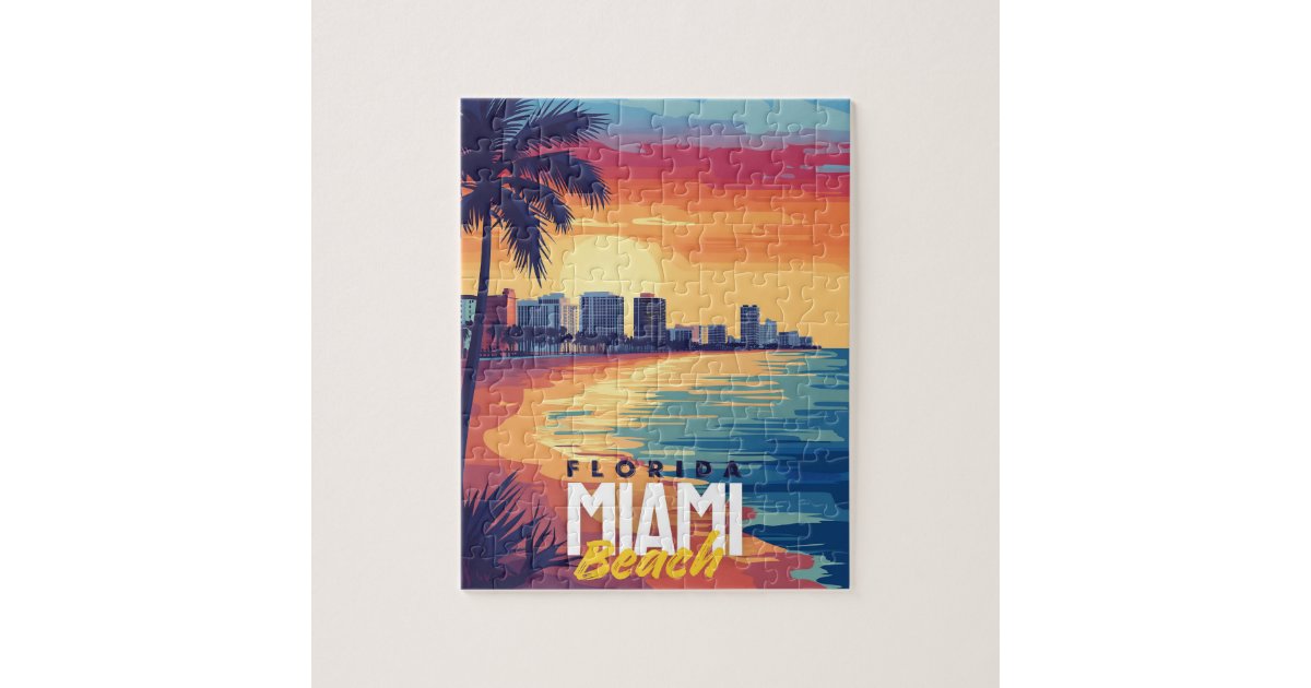 Miami Beach Sunset | Vibrant Florida Coastal Jigsaw Puzzle | Zazzle