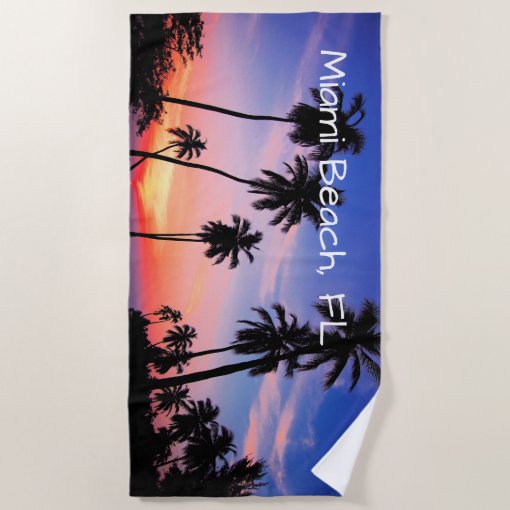 Miami Beach Tropical Scenic Sunset Beach Towel | Zazzle