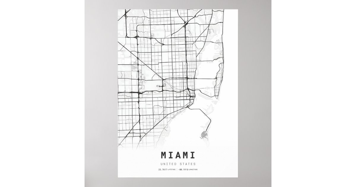 Miami Cartography City Map Poster | Zazzle