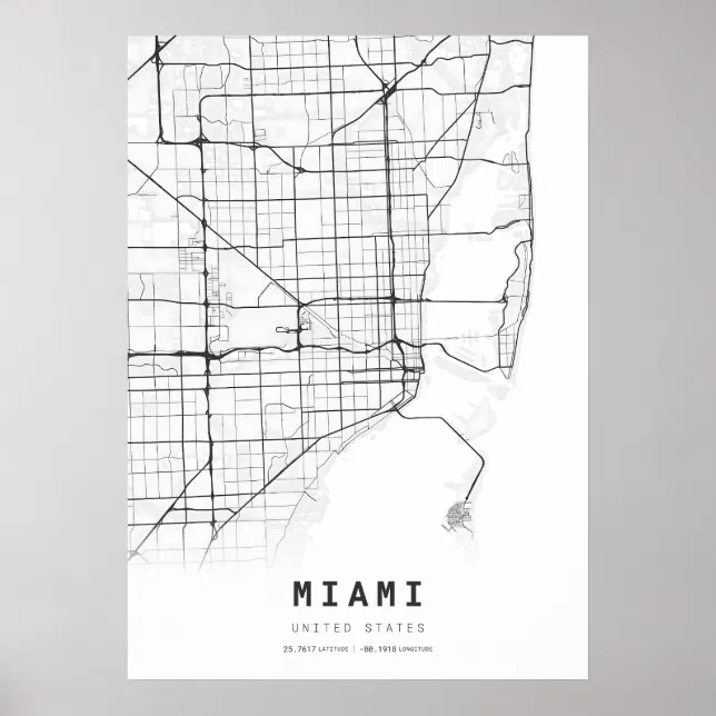 Miami Cartography City Map Poster | Zazzle