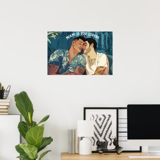 Miami Downtown Gay Men Cuddling Illustration Poster | Zazzle