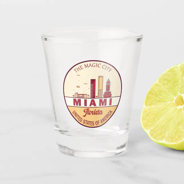 Miami Florida City Skyline Emblem Shot Glass | Zazzle