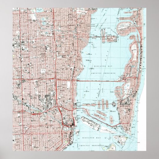 Miami Florida Map (1988) Poster | Zazzle.com