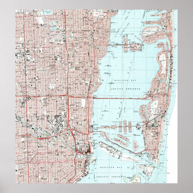 Miami Florida Map (1988) Poster | Zazzle