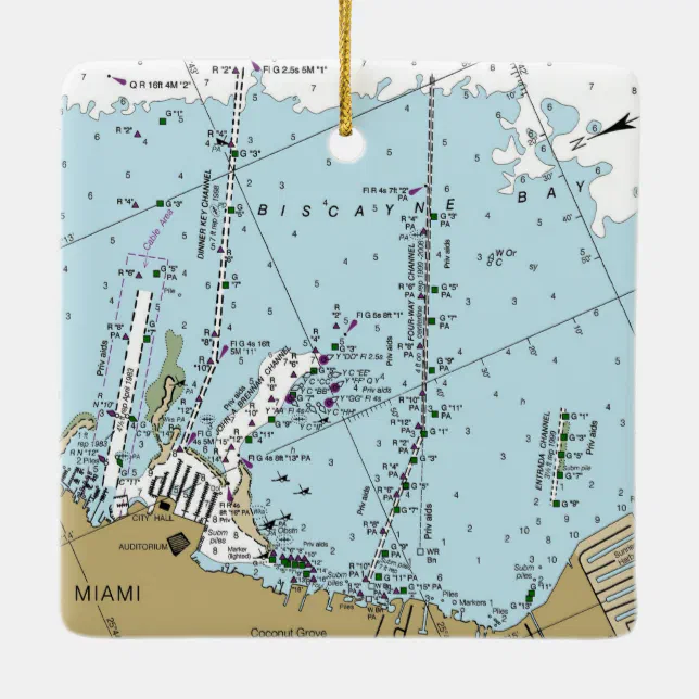 Miami Florida Nautical Chart Ceramic Ornament | Zazzle