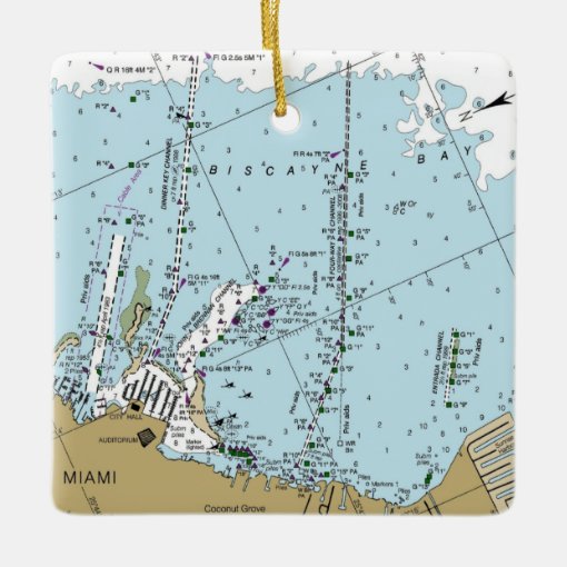 Miami Florida Nautical Chart Ceramic Ornament | Zazzle